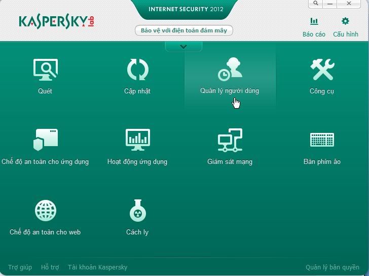 Sử dụng chức năng quản lý người dùng chặn website Kaspersky 2012 | Kaspersky giá rẻ nhất