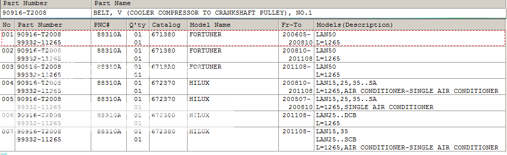 TOYOTA OEM 90916-T2008 BELT, V (COOLER COMPRESSOR TO CRANKSHAFT PULLEY ...